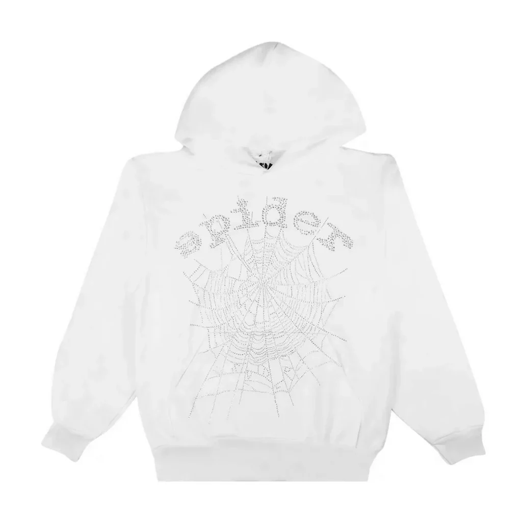 Sp5der OG Rhinestone Hoodie White - SPIDER HOODIE US